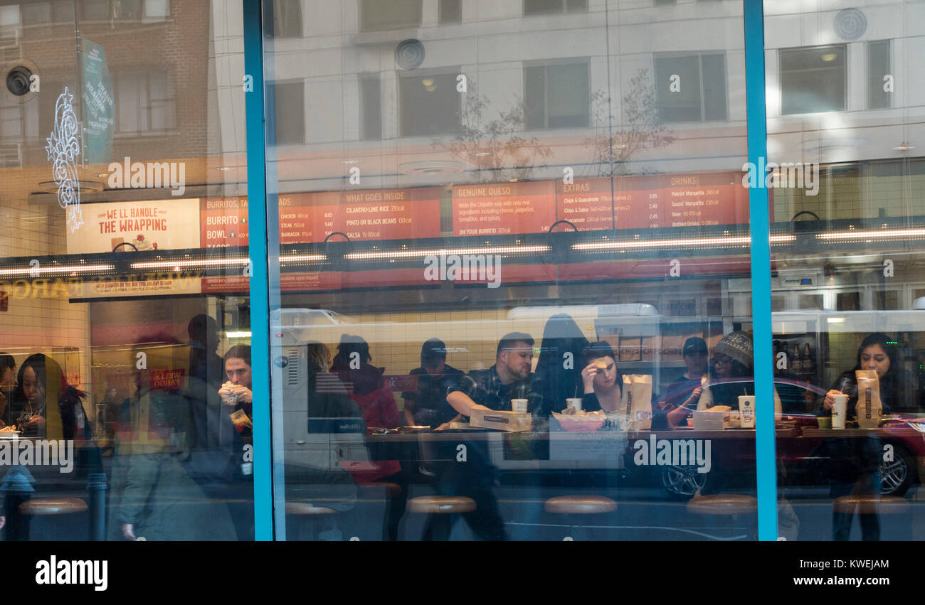 Chipotle Mexican Grill customers having lunch in Midtown Manhattan ...