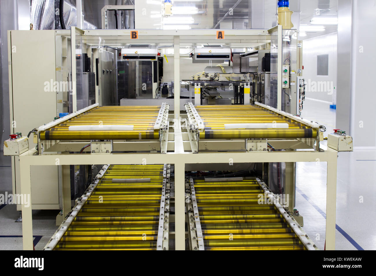 The conveyor chain, and conveyor belt on production line in clean room ...