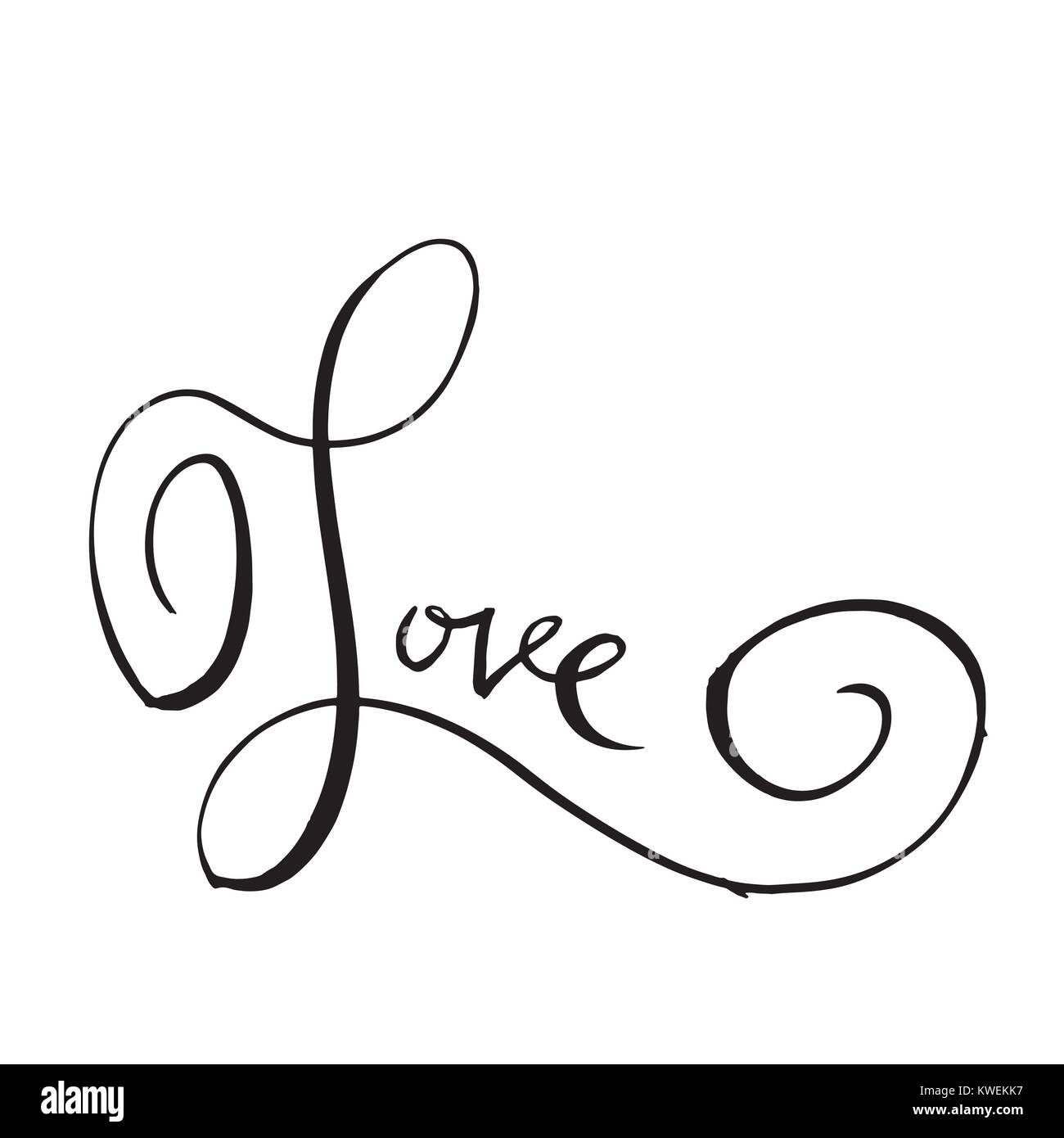 Love. Handdrawn calligraphy for Valentine's day. Ink illustration ...