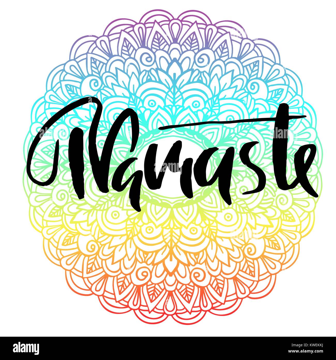 Namaste modern dry brush lettering on mandala pattern background. Yoga ...