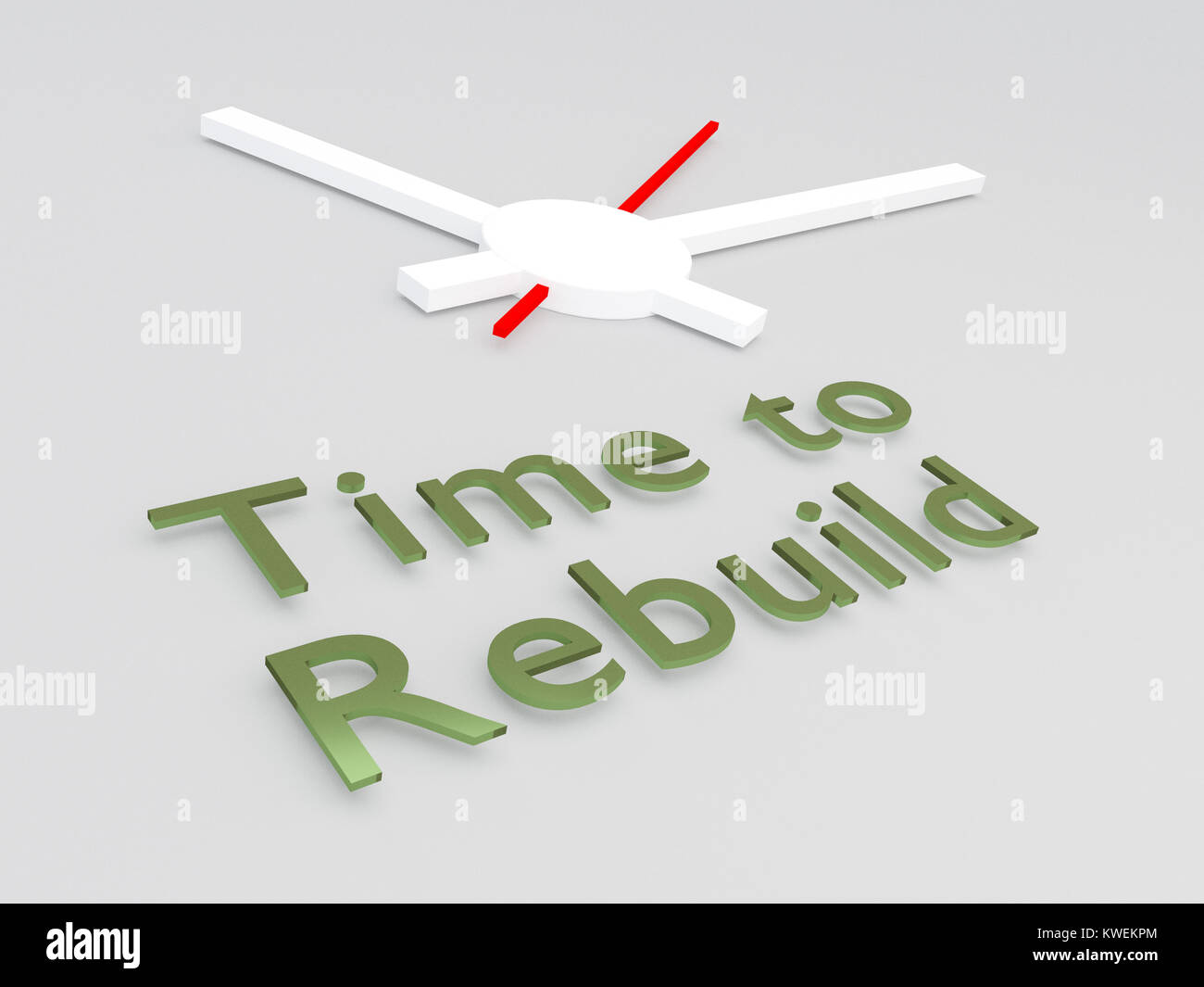 3D illustration of Time to Rebuild title with a clock as a background ...