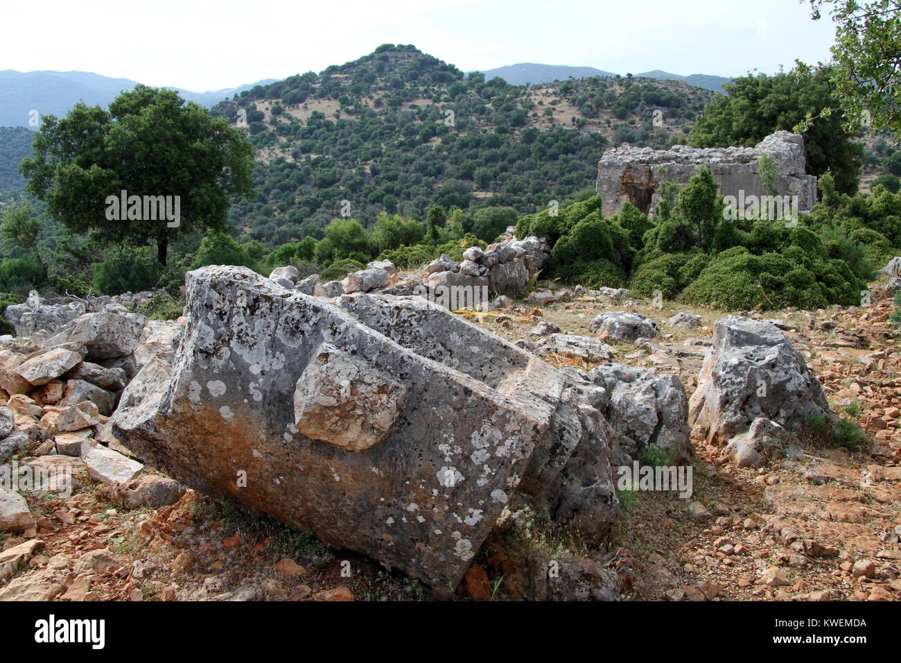 Old stone sarcophaguses in Apollonia ruins in Turkey Stock Photo - Alamy