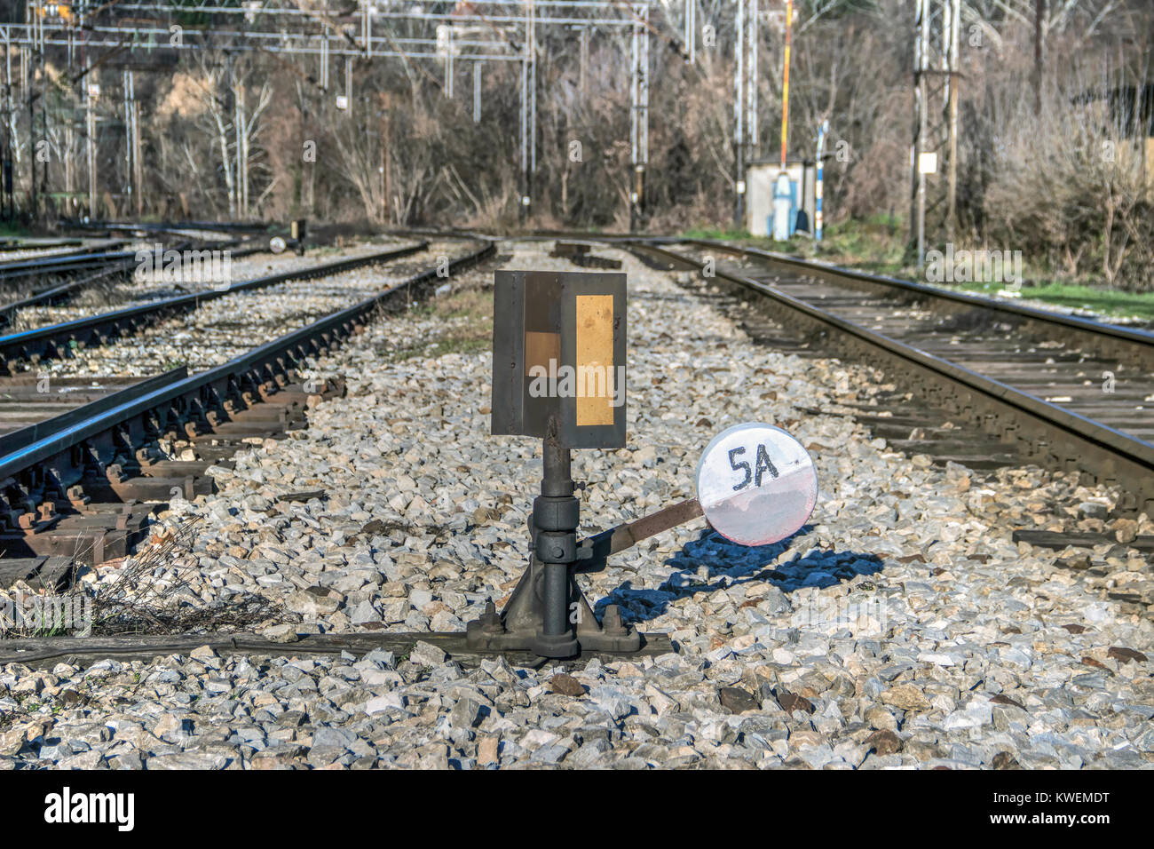 Manual railroad track switch Stock Photo - Alamy