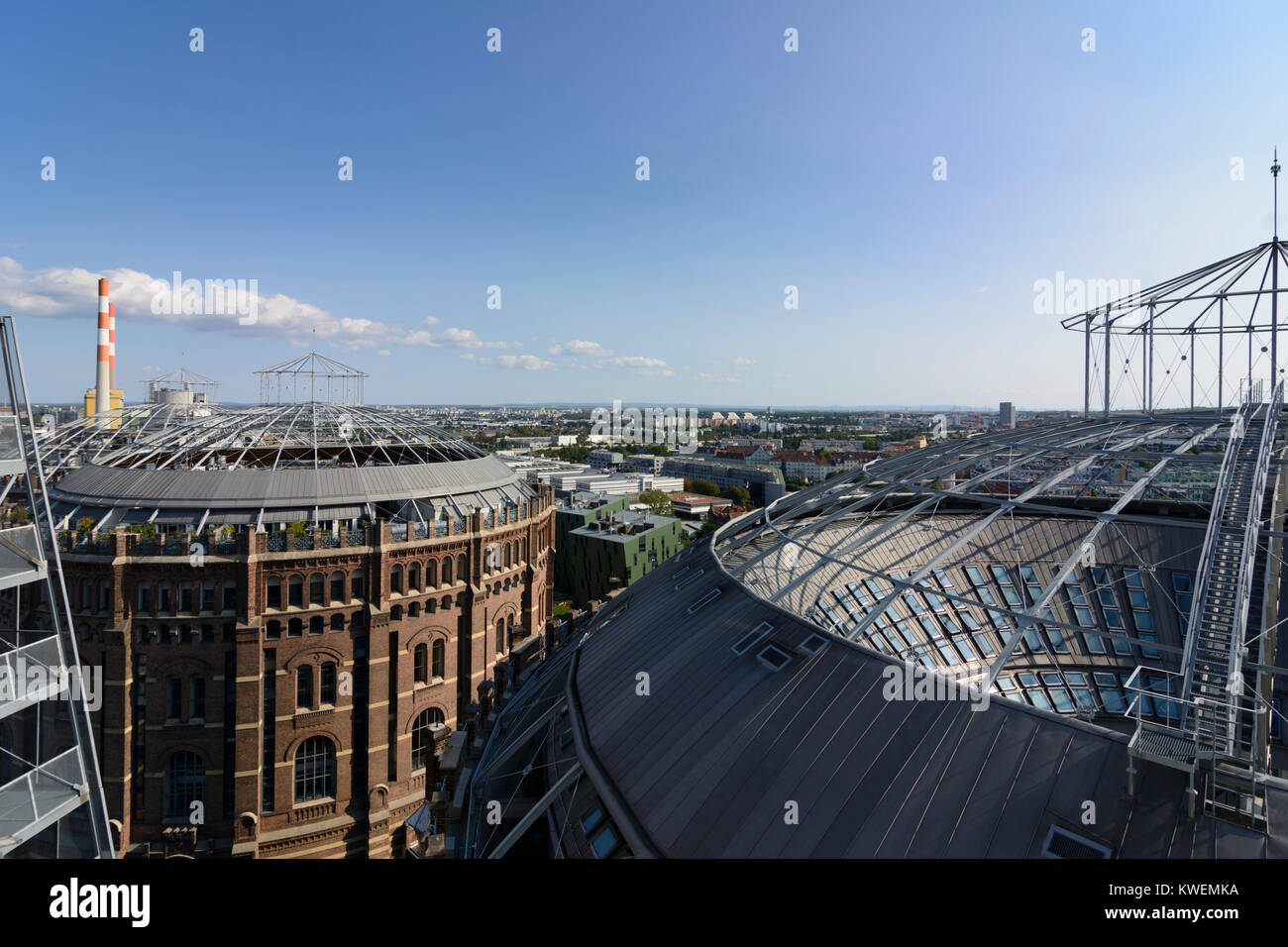 Wien, Vienna: Gasometer City, view to Gaswerk Simmering gas works, 11 ...