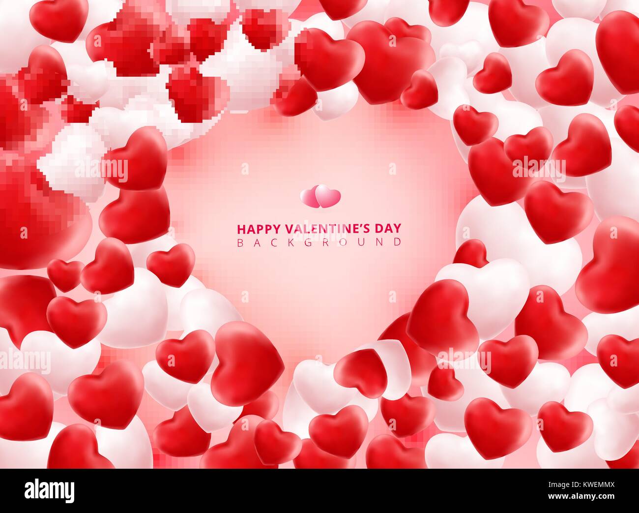 Soft and smooth red and white valentines hearts on pink Background with ...