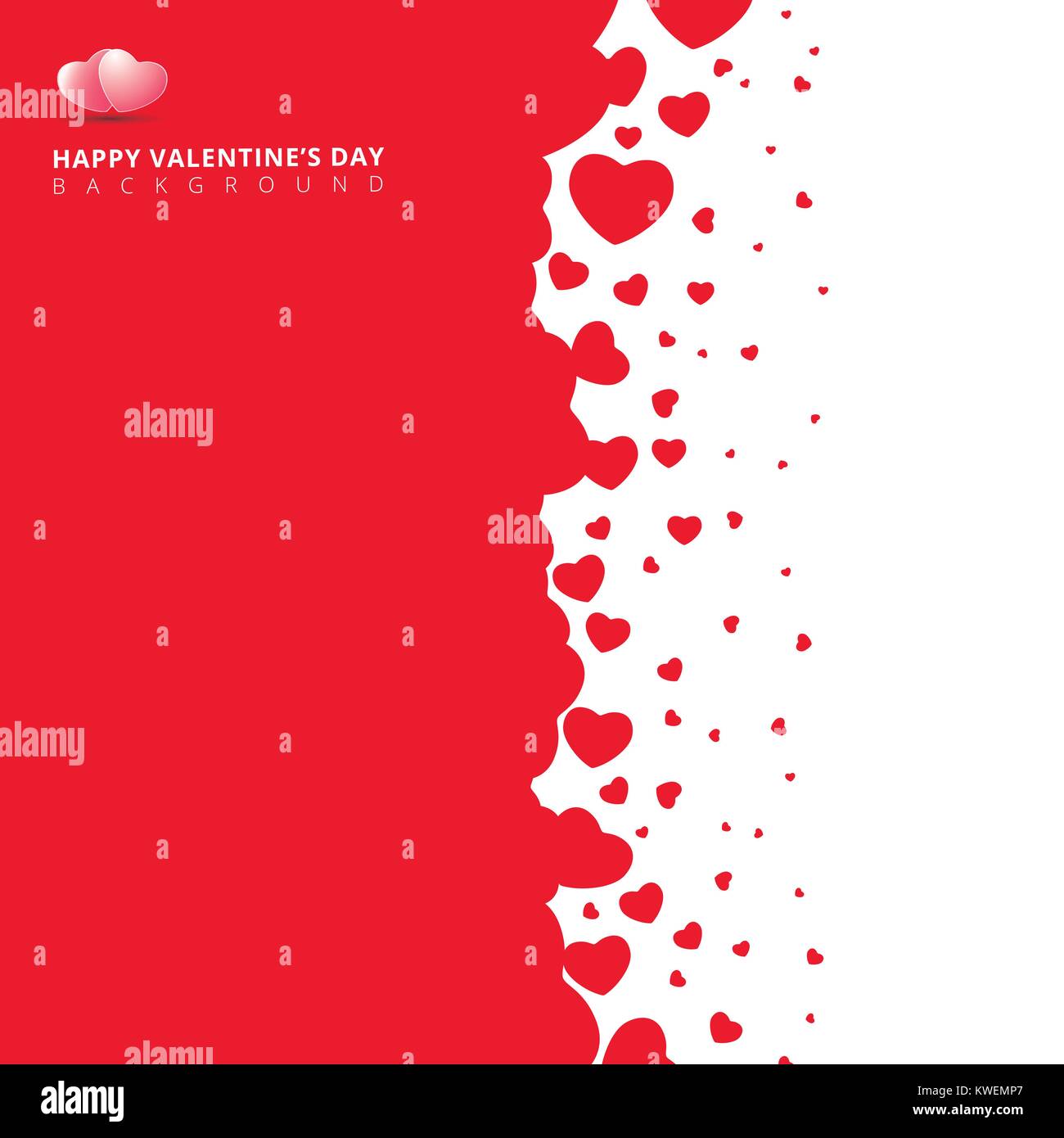 Red hearts futuristic random size on white background for valentines ...