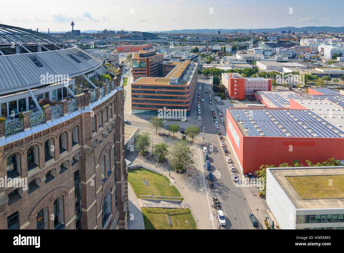 Wien, Vienna: Gasometer City, view to city center, 11. Simmering, Wien ...