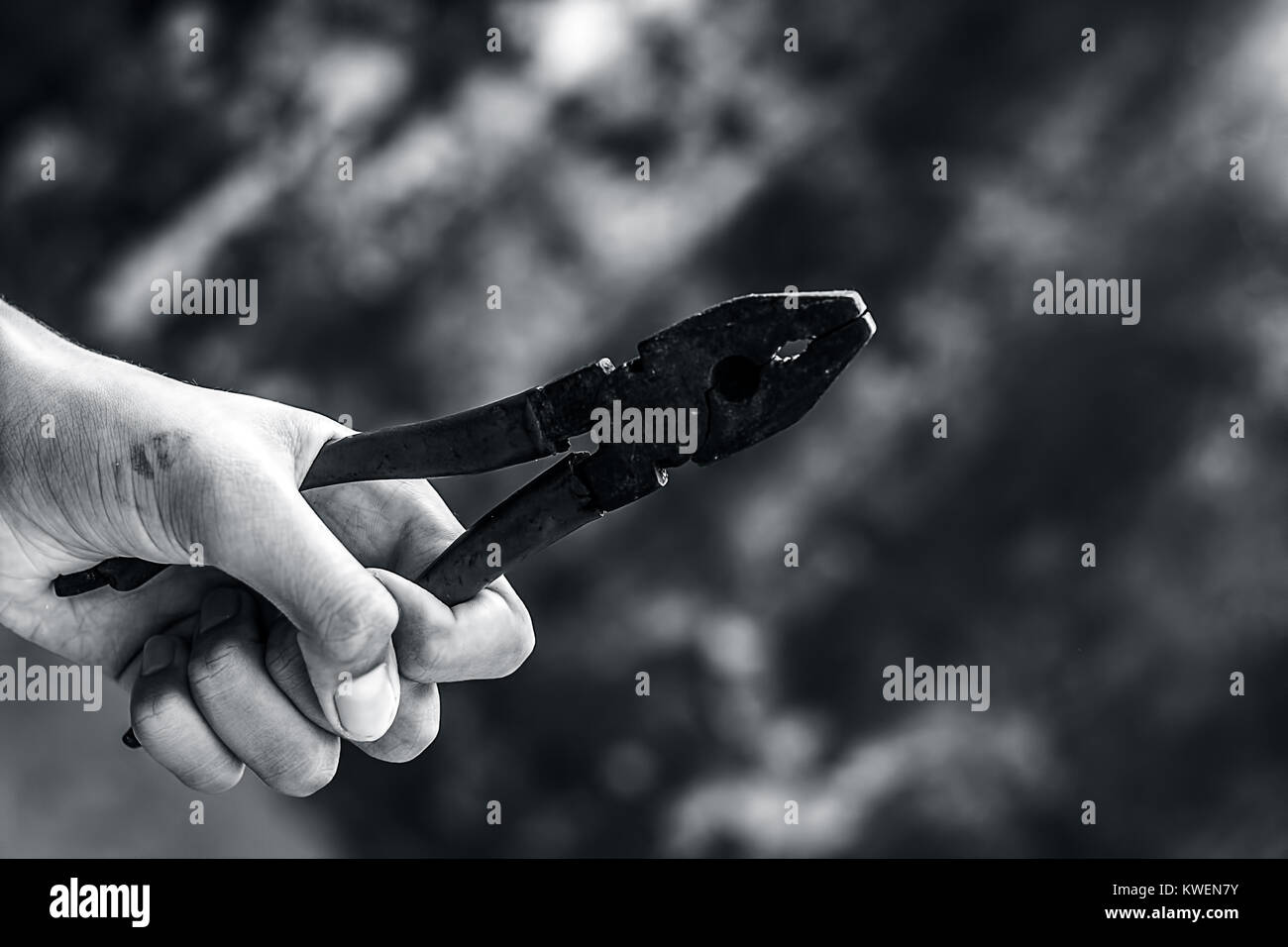 A hand holding pliers Stock Photo - Alamy
