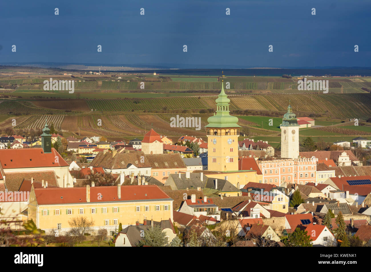 Retz: view from summit Gollitsch to Retz with Town Hall, church ...