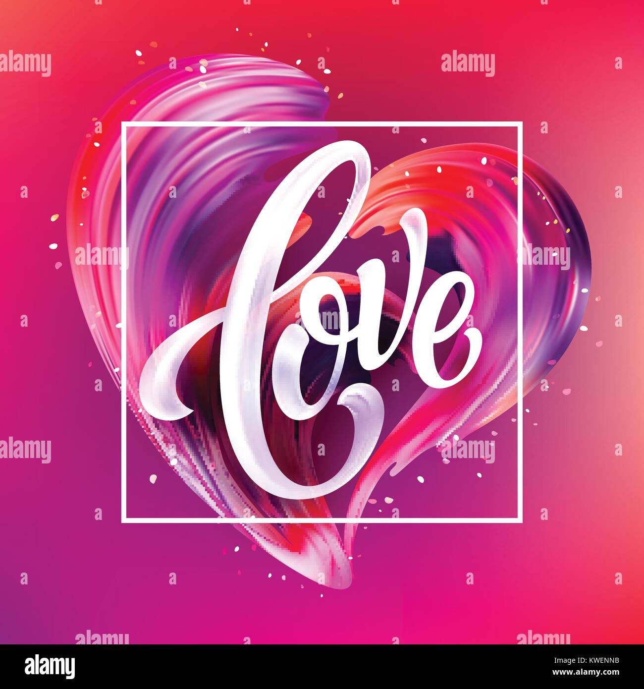 Red hand drawn smear of paint LOVE lettering for card, poster, flyer ...