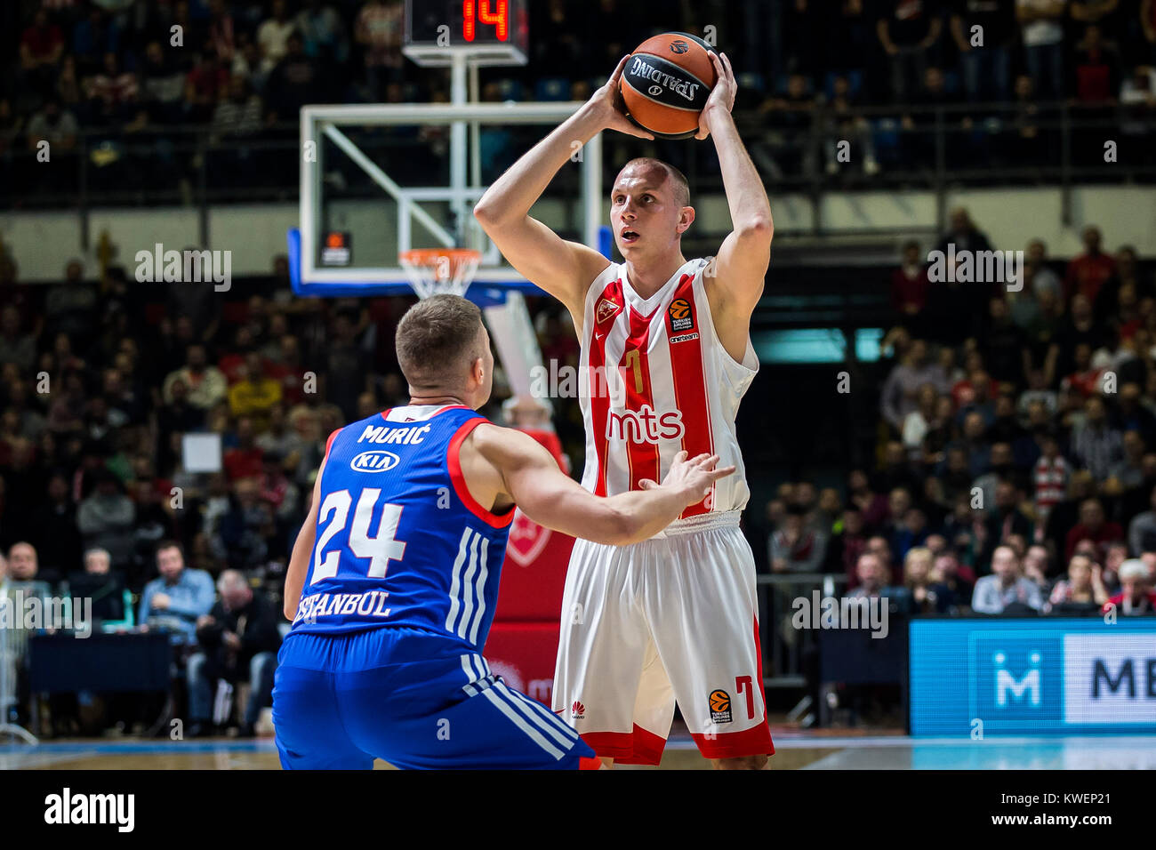 Forward Dejan Davidovac of Crvena Zvezda mts Belgrade in action against ...
