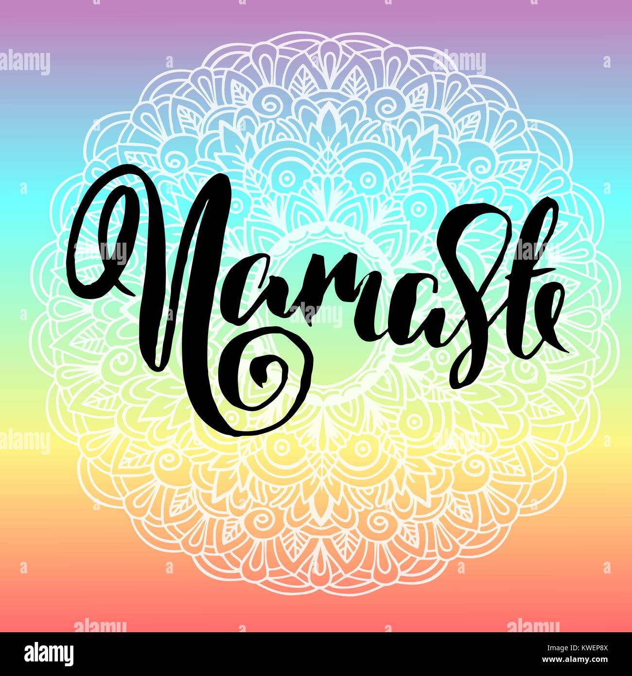 Namaste modern dry brush lettering on mandala pattern background. Yoga ...