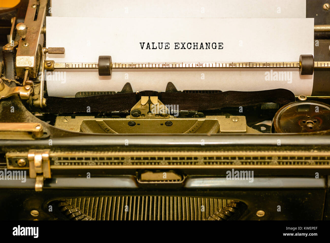 VALUE EXCHANGE - written on old typewriter machine - capital letters ...