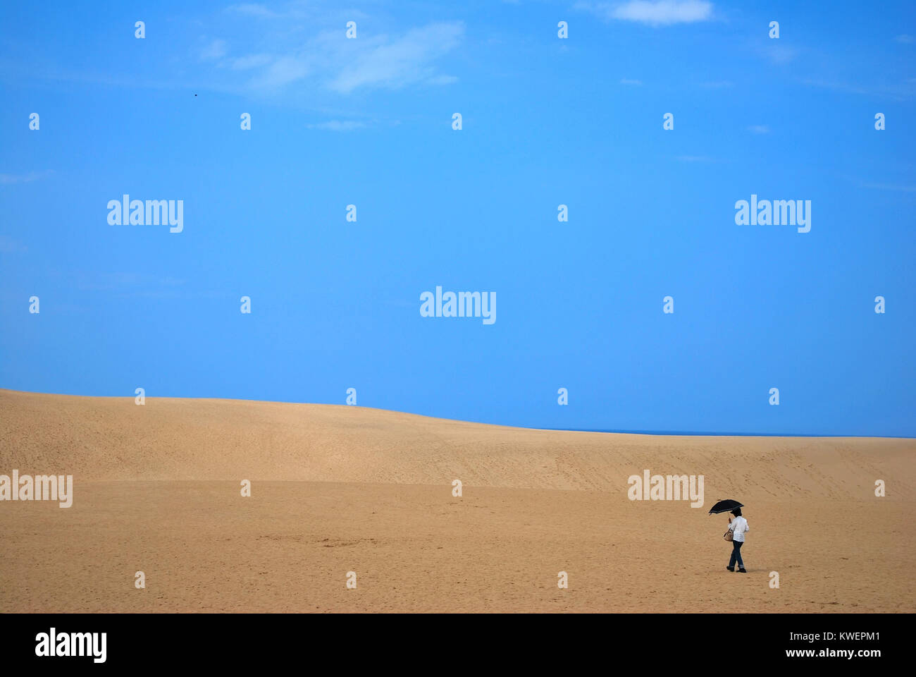 Woman stranded in a hot and dry desert. Suitable for concepts such as ...