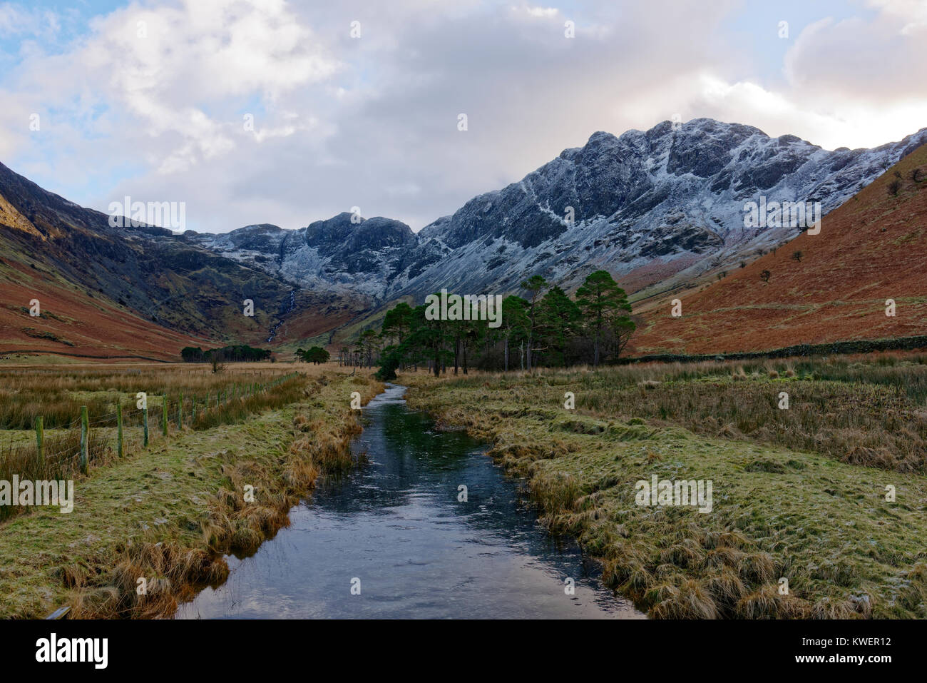 Warnscale Beck exits Warnscale Bottom at the base of Haystacks mountain ...