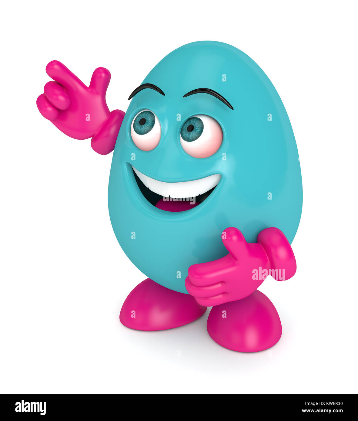 3d render of Easter cartoon egg pointing space over white background ...