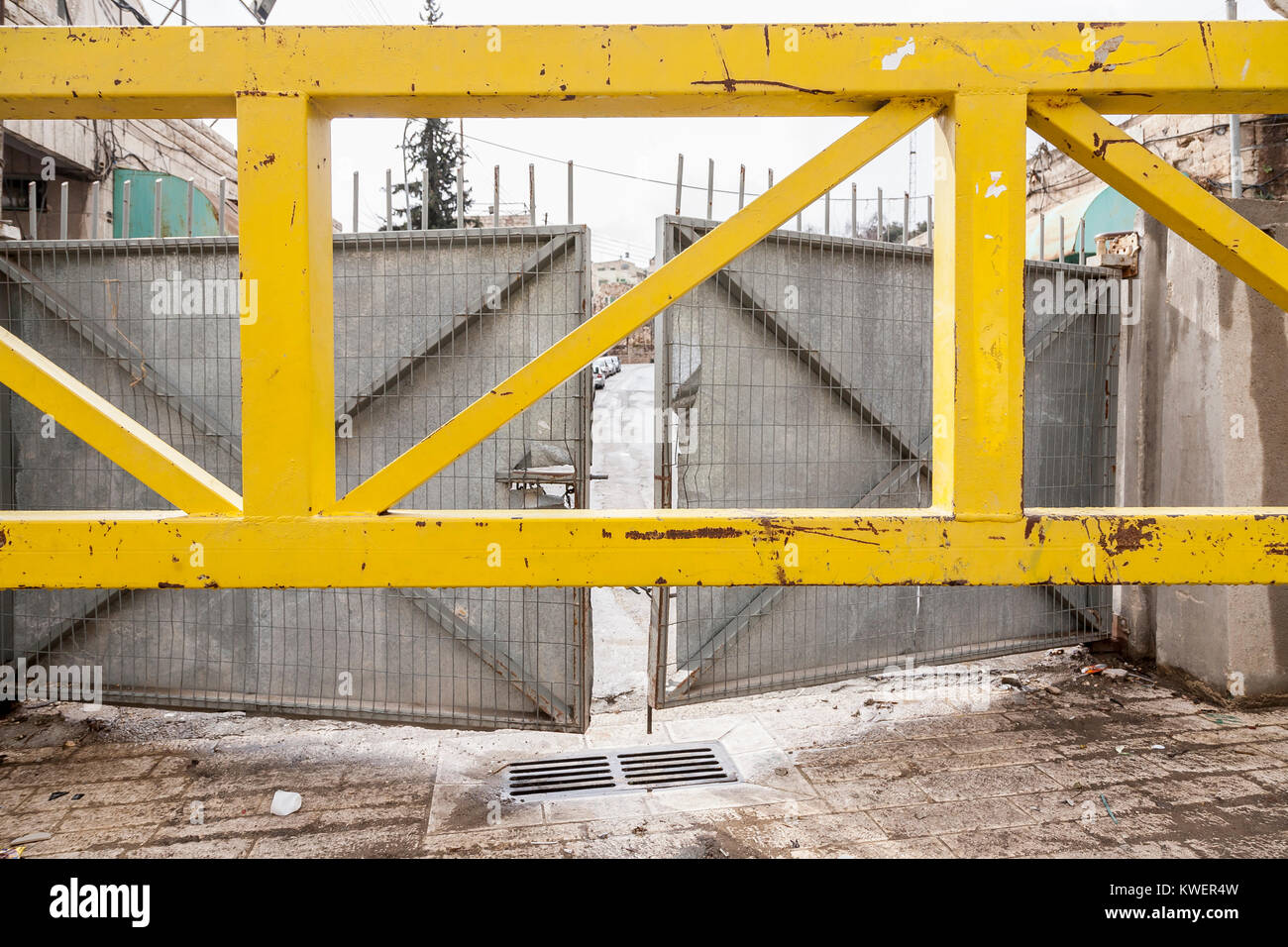 Hebron, Palestine, January 8 2011: A gate to the military area occupied ...