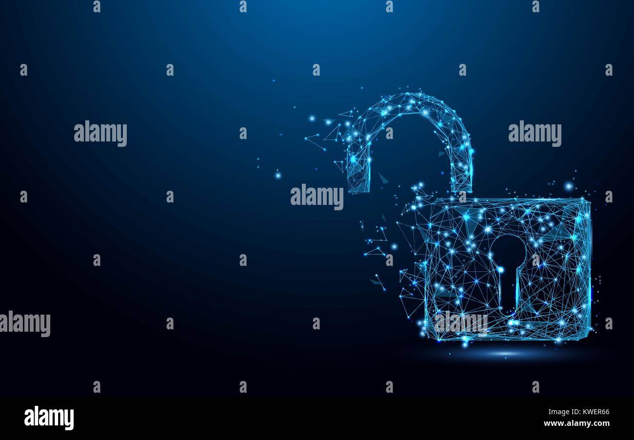 Cyber Unlock Security Concept Lock Symbol Form Lines And Triangles