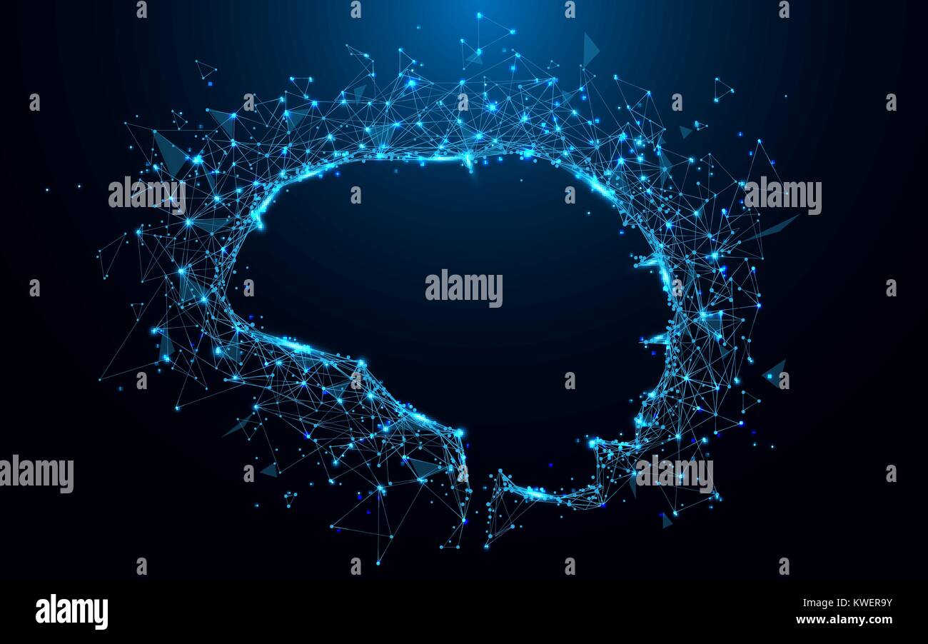 Abstract Brain Form Lines And Triangles Point Connecting Network On Blue Background