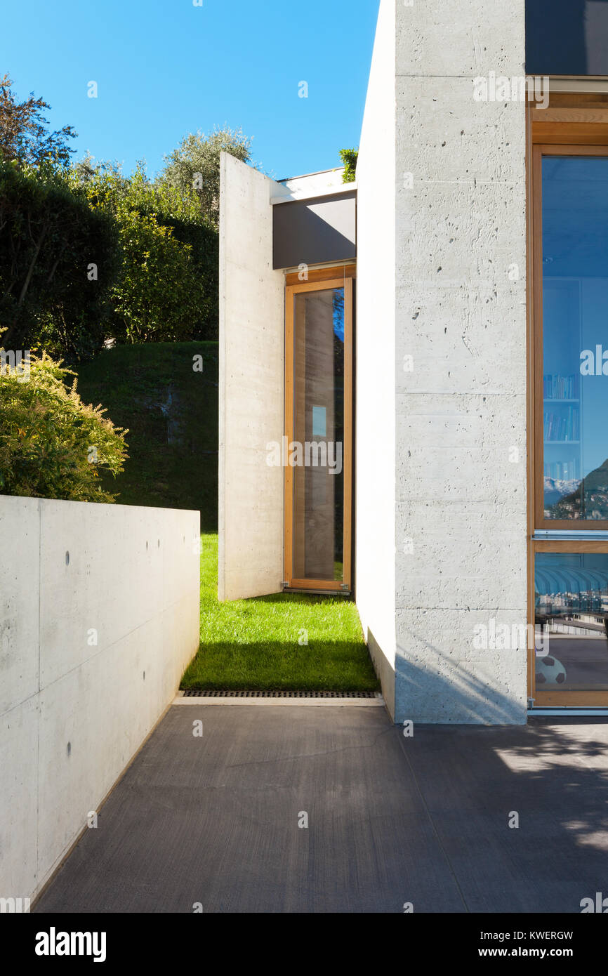 beautiful modern house in cement, detail veranda Stock Photo - Alamy