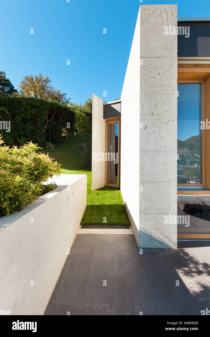 beautiful modern house in cement, detail veranda Stock Photo - Alamy