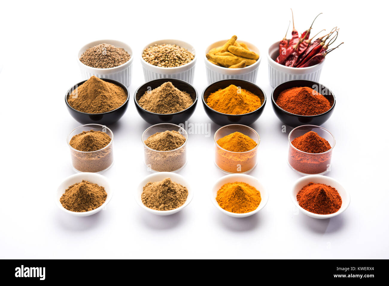 Indian colourful spices. Group photo of four basic Indian spices like ...
