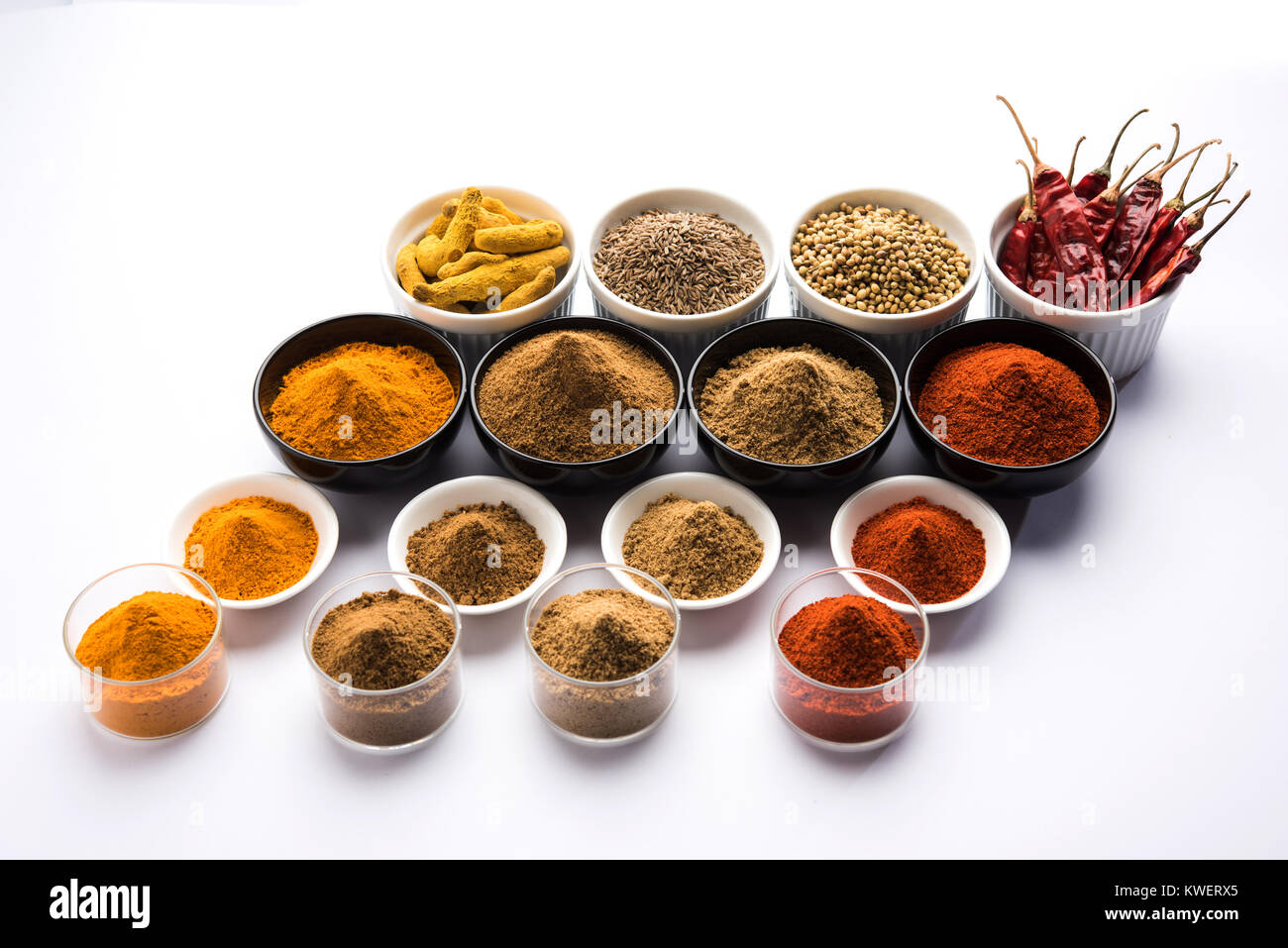 Indian colourful spices. Group photo of four basic Indian spices like ...