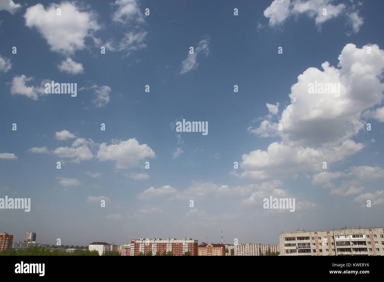 Clear blue daylight sky with white clouds and sunlight. Natural ...