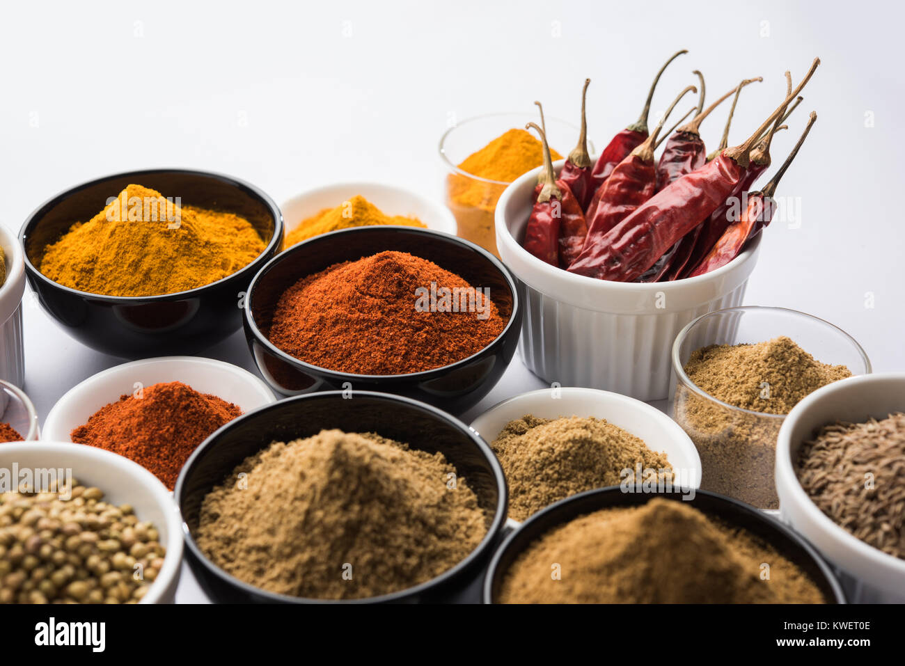 Indian colourful spices. Group photo of four basic Indian spices like ...