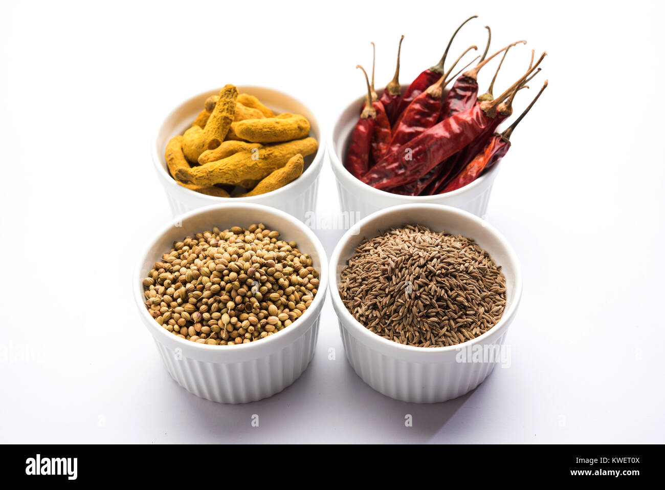 Indian colourful spices. Group photo of four basic Indian spices like ...