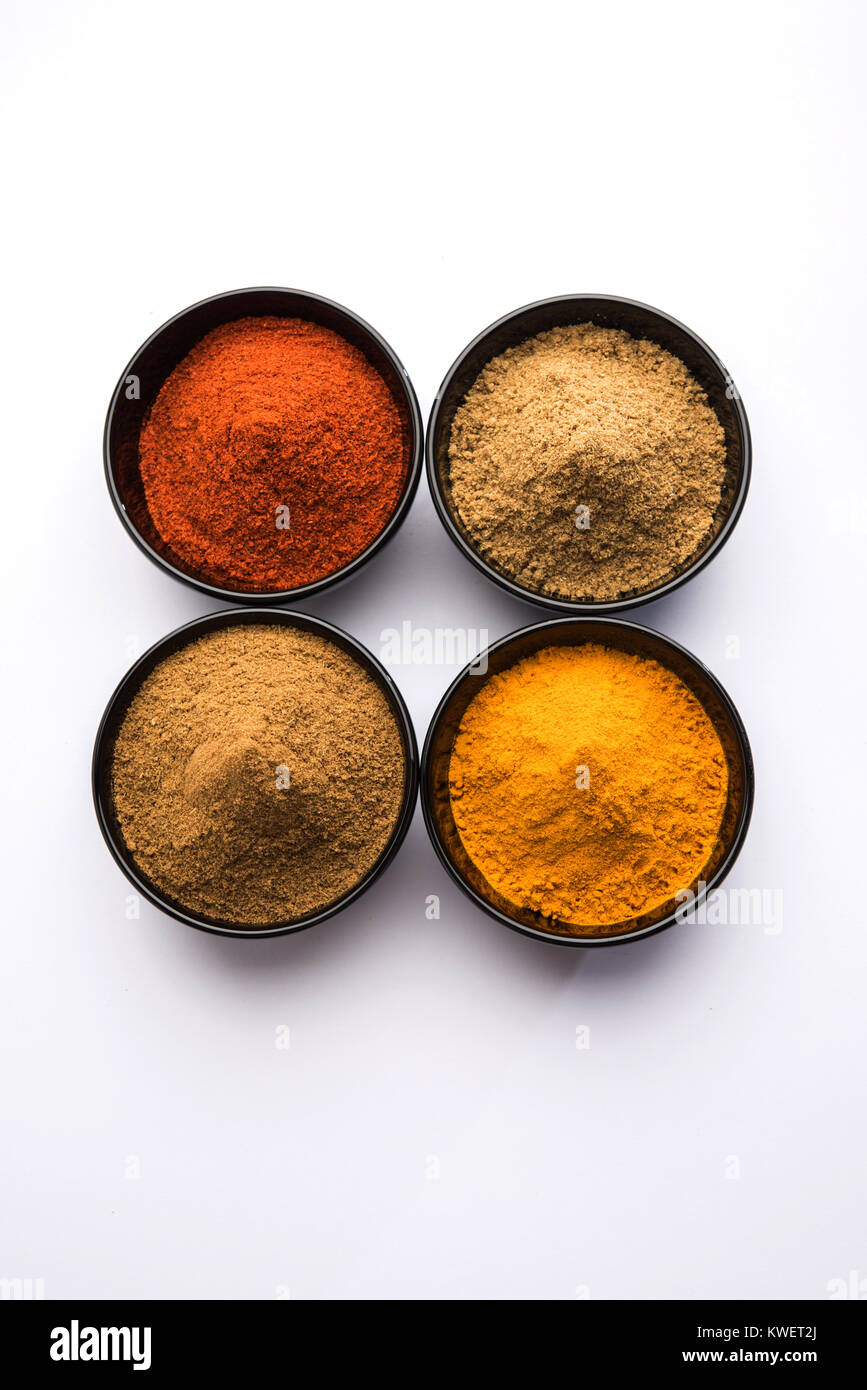 Indian colourful spices. Group photo of four basic Indian spices like ...