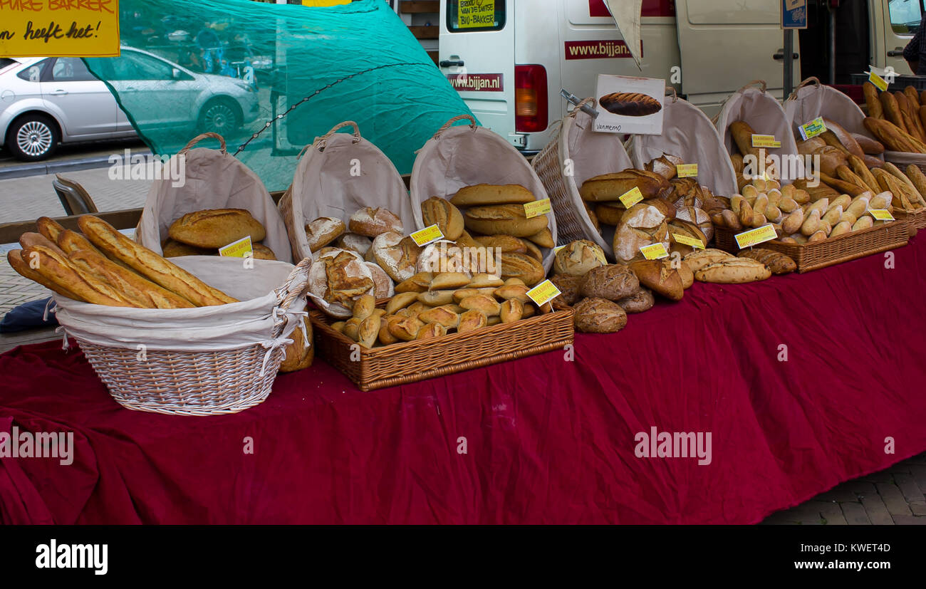 Amsterdam, Netherlands - July 30, 2011: Bread stall in Market Amsterdam ...