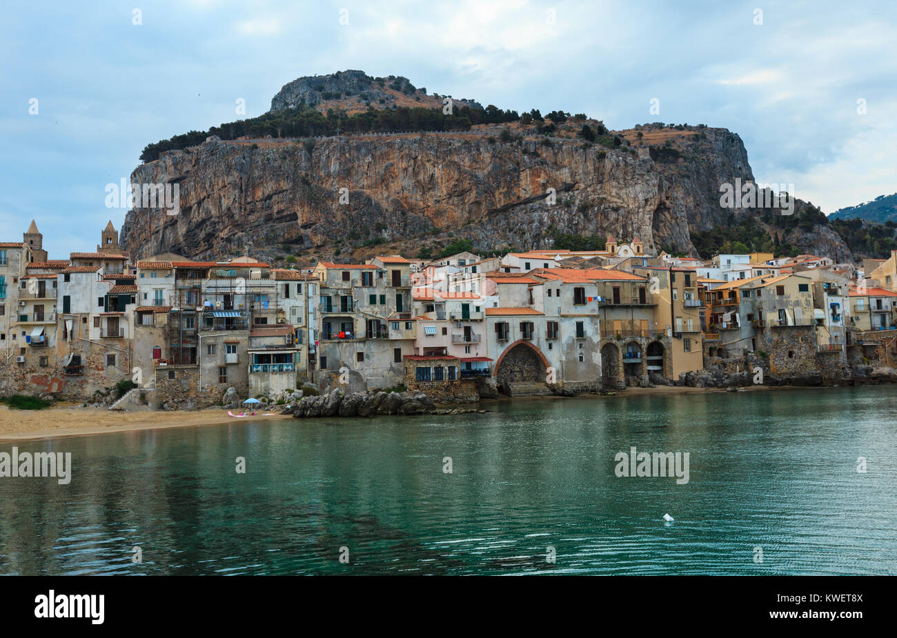 Cefalu old beautiful town beach, harbor and la Rocca view, Palermo ...