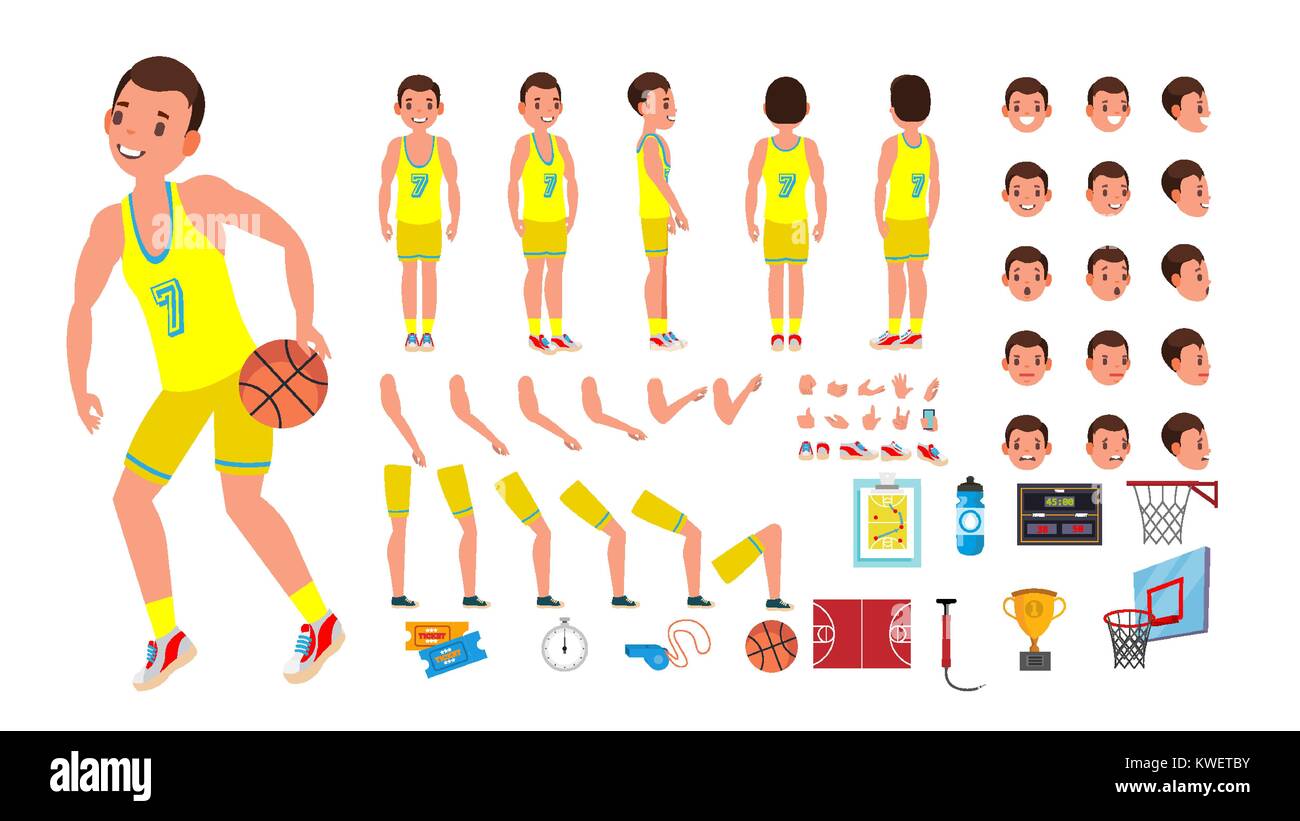 Basketball Player Male Vector. Animated Character Creation Set ...