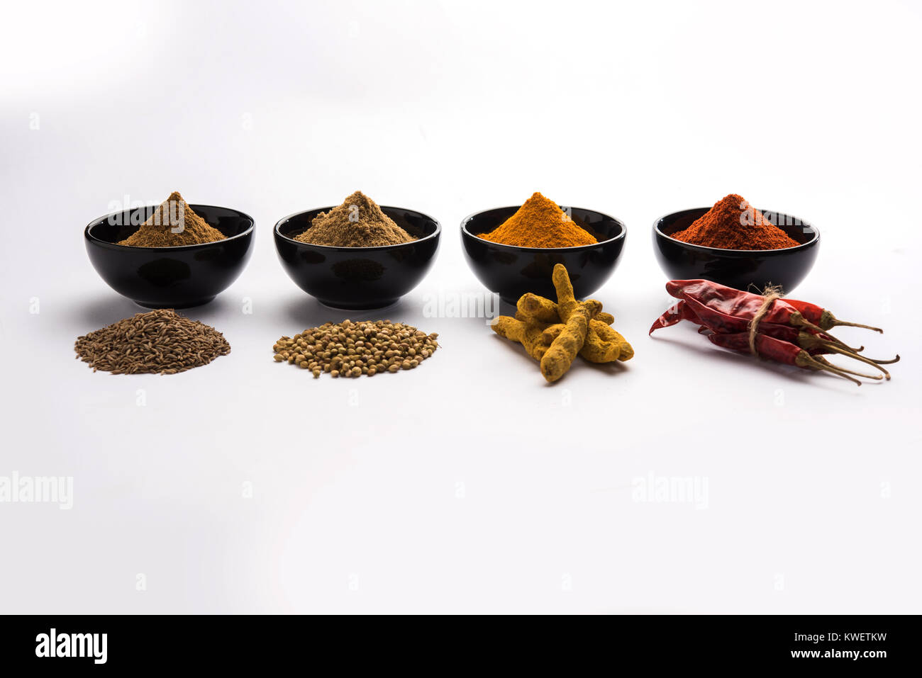 Indian colourful spices. Group photo of four basic Indian spices like ...