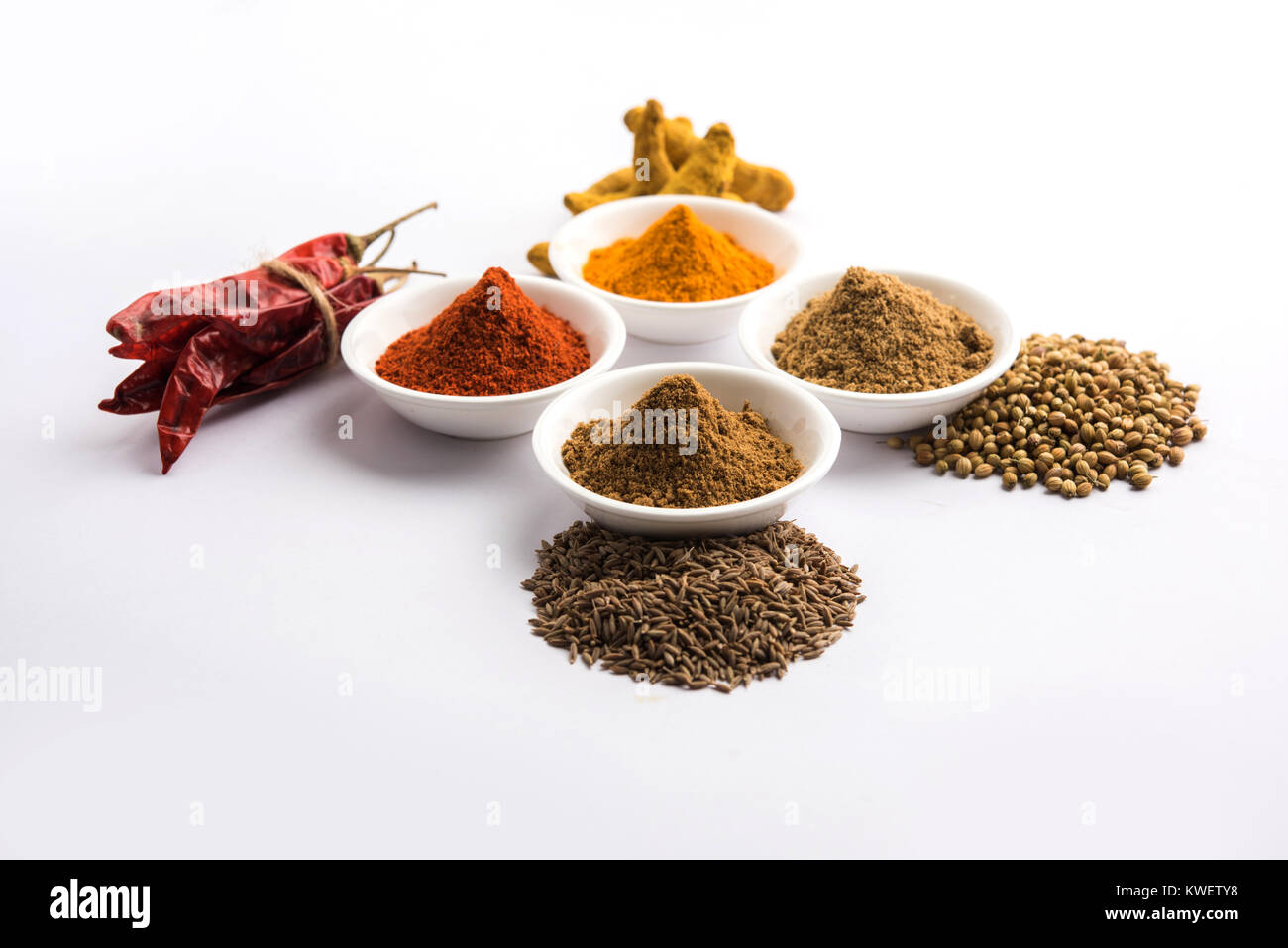 Indian colourful spices. Group photo of four basic Indian spices like ...