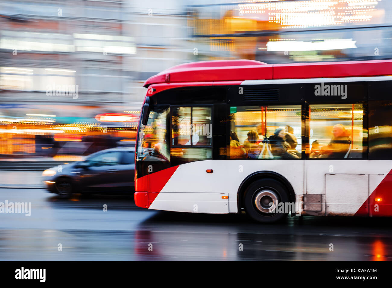 motion blur picture of a driving bus in the city at night Stock Photo ...