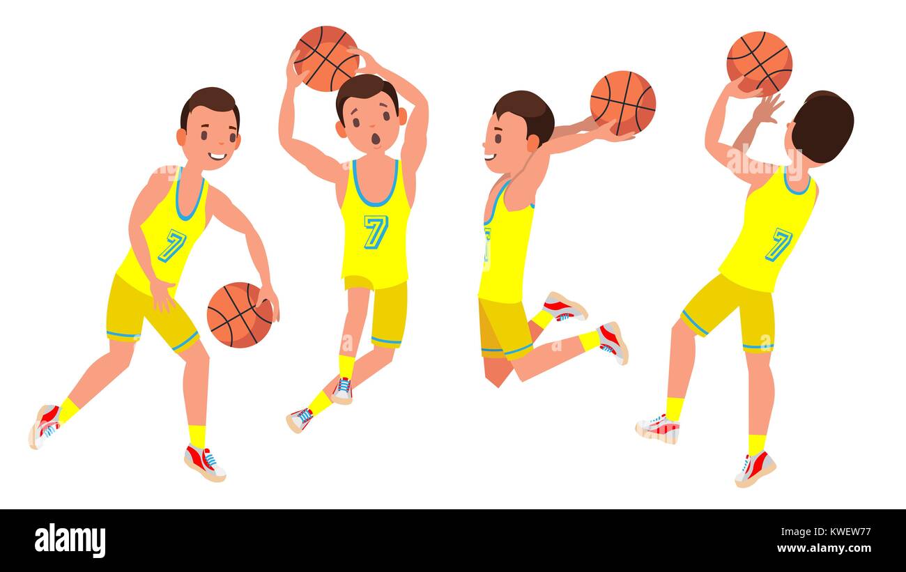 Professional Basketball Player Vector. Yellow Uniform. Playing With A ...