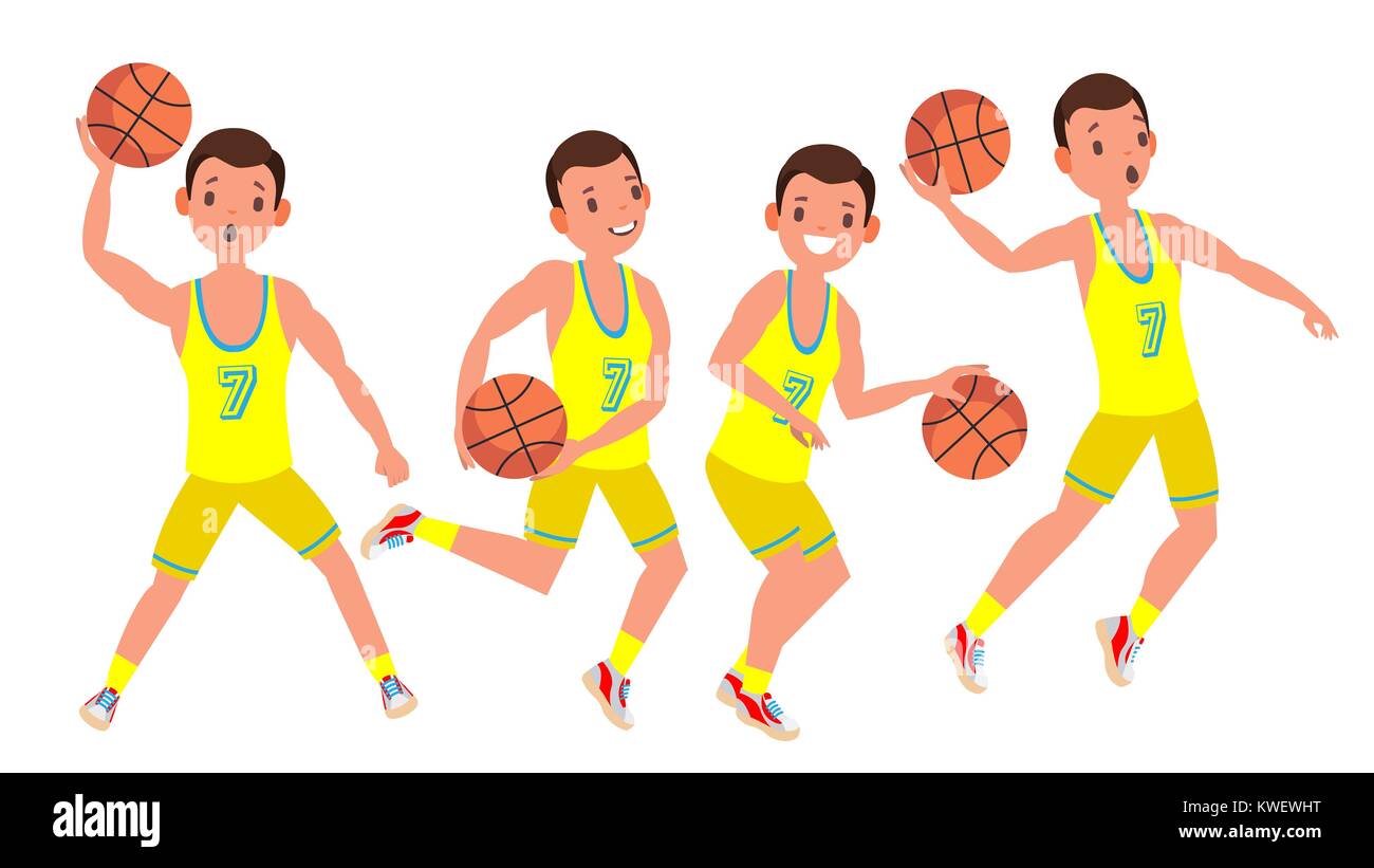 Modern Basketball Player Man Vector. Sports Concept. Running Jump With ...