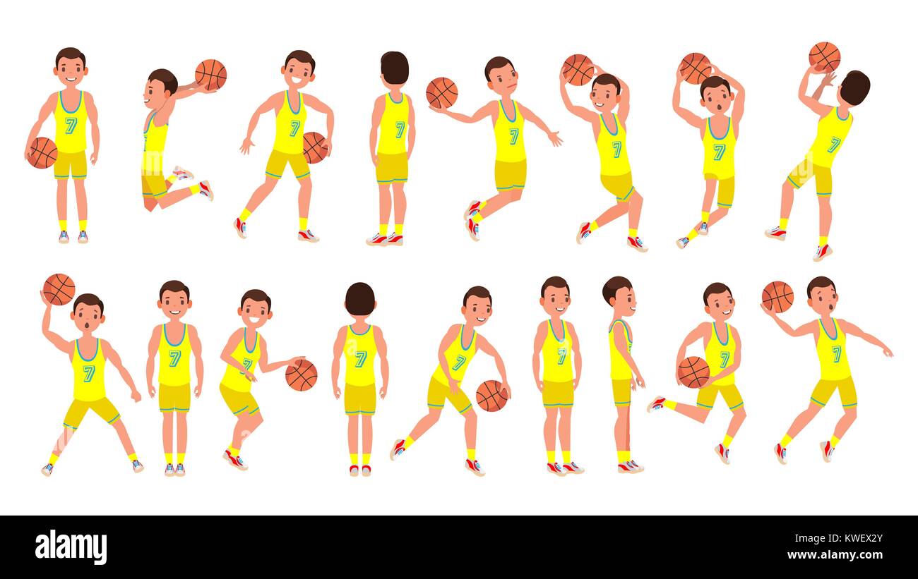 Basketball Male Player Vector. Yellow Uniform. Playing With A Ball ...
