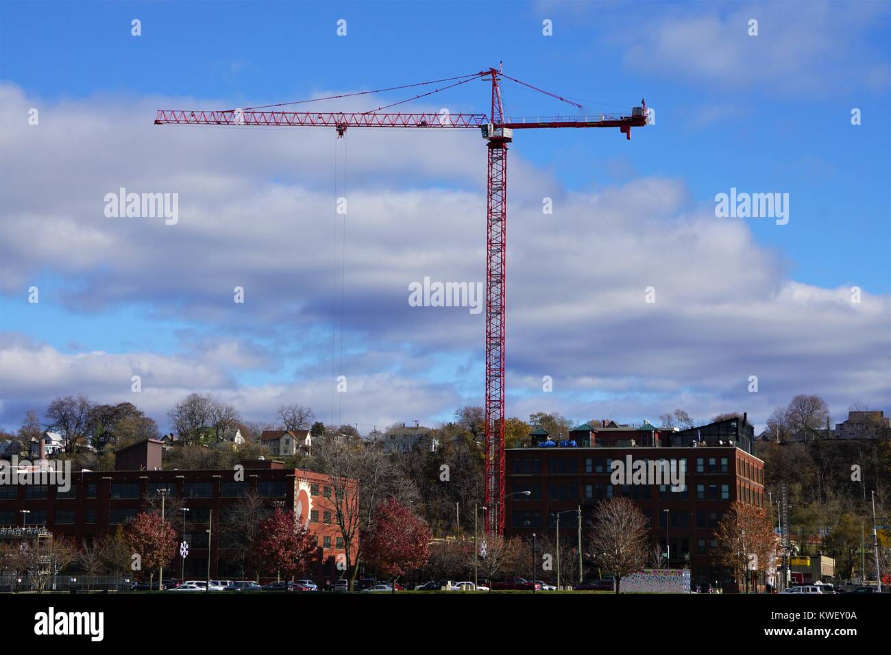 Big Red Crane in the City Stock Photo - Alamy