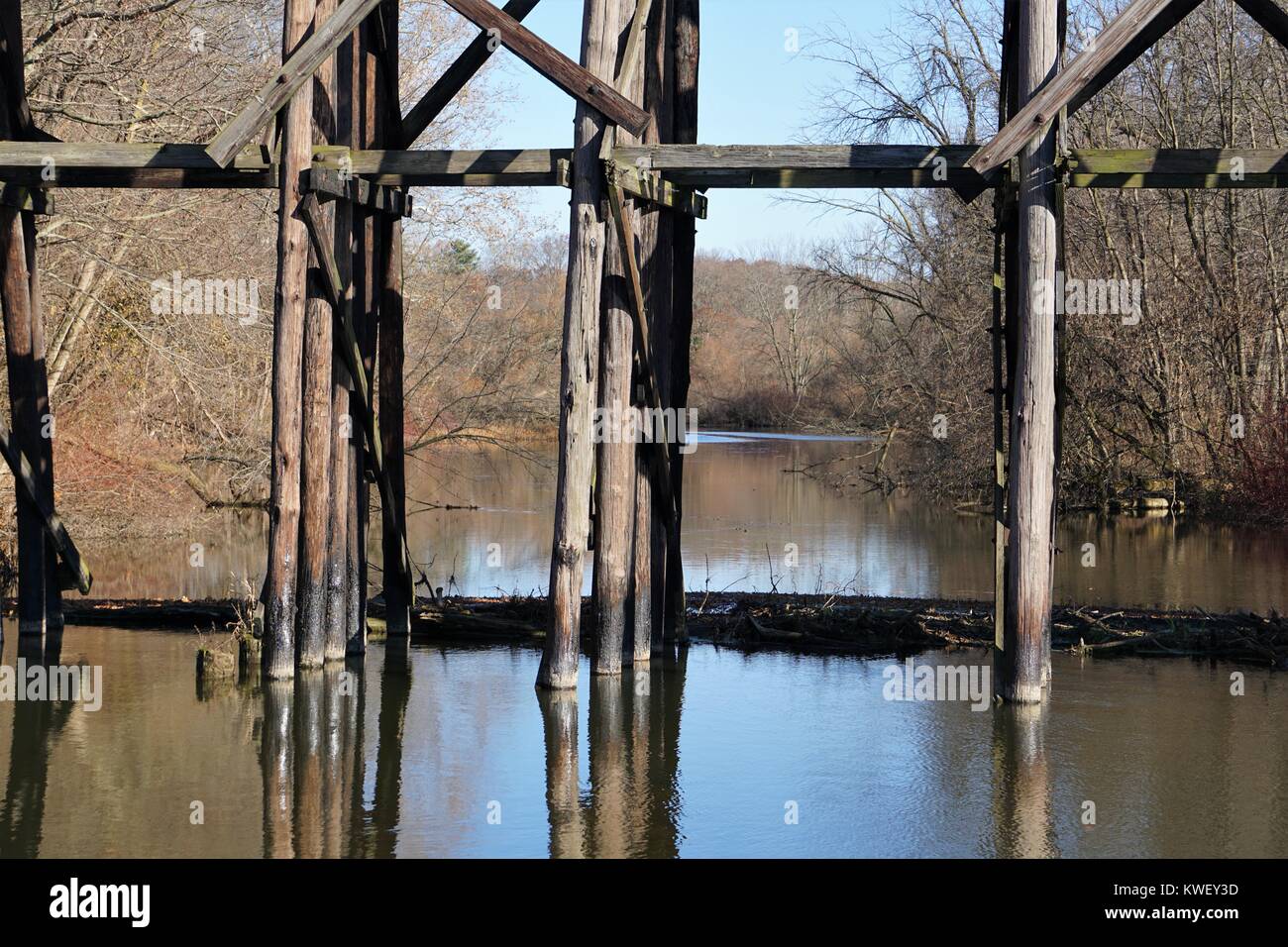 Historic Trestle Bridge Across the Rabbit River Stock Photo - Alamy