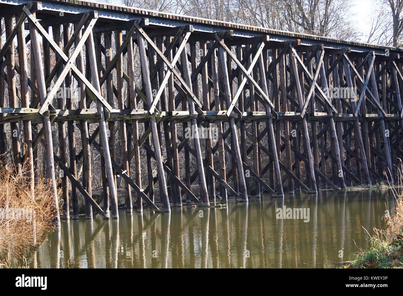 Historic Trestle Bridge Across the Rabbit River Stock Photo - Alamy