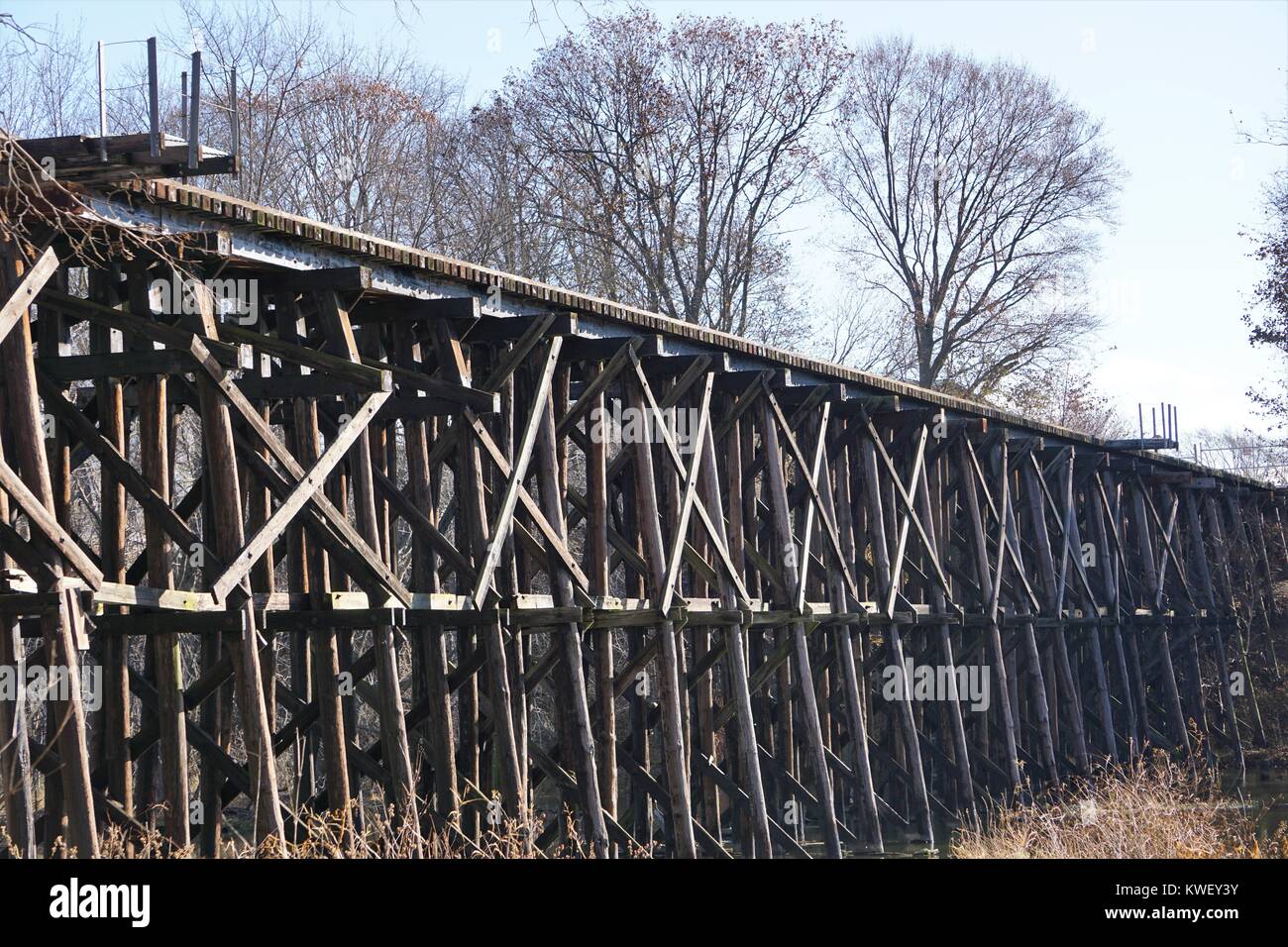 Historic Trestle Bridge Across the Rabbit River Stock Photo - Alamy