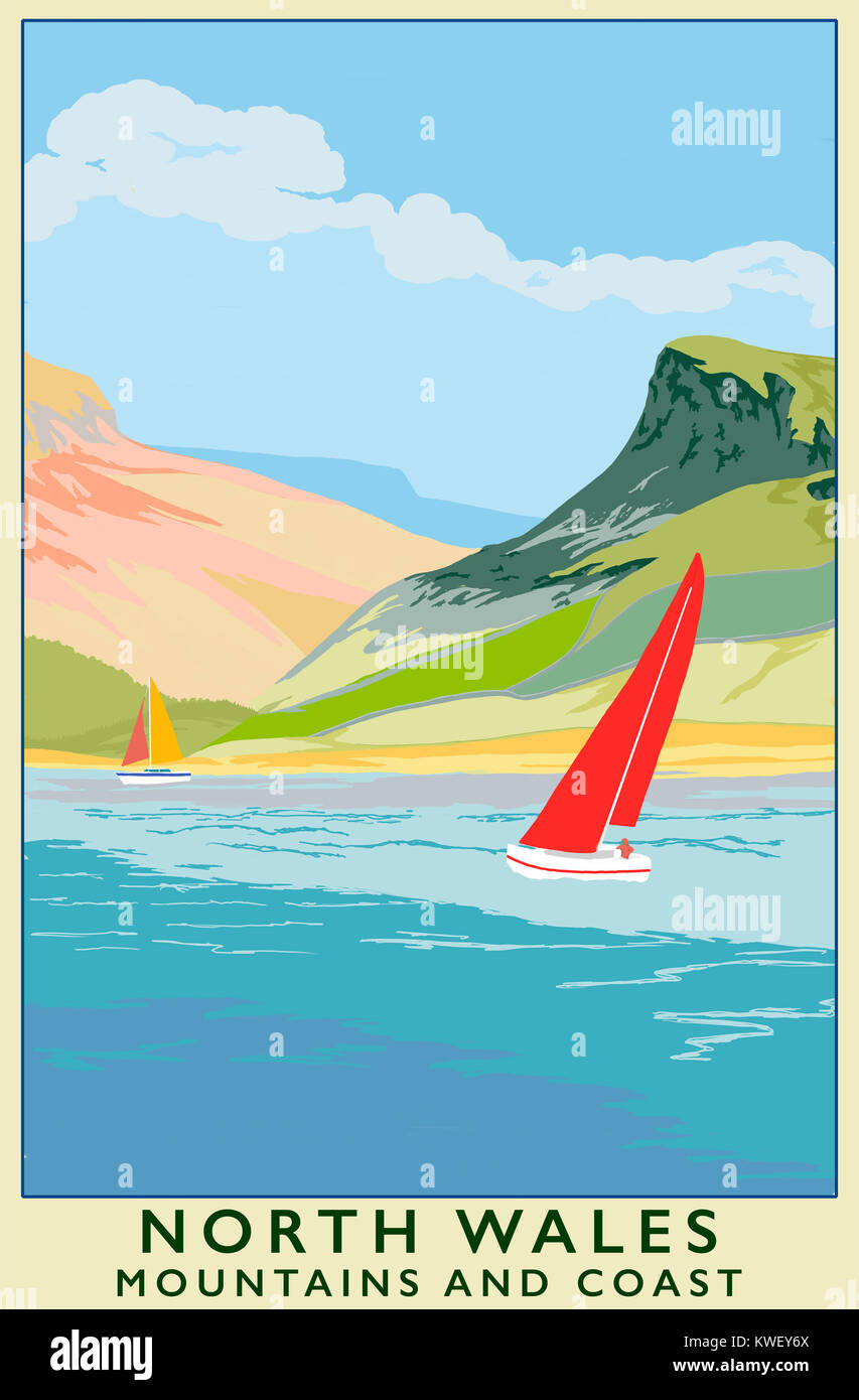 An illustration of the Snowdonia coastline, Snowdonia National Park ...