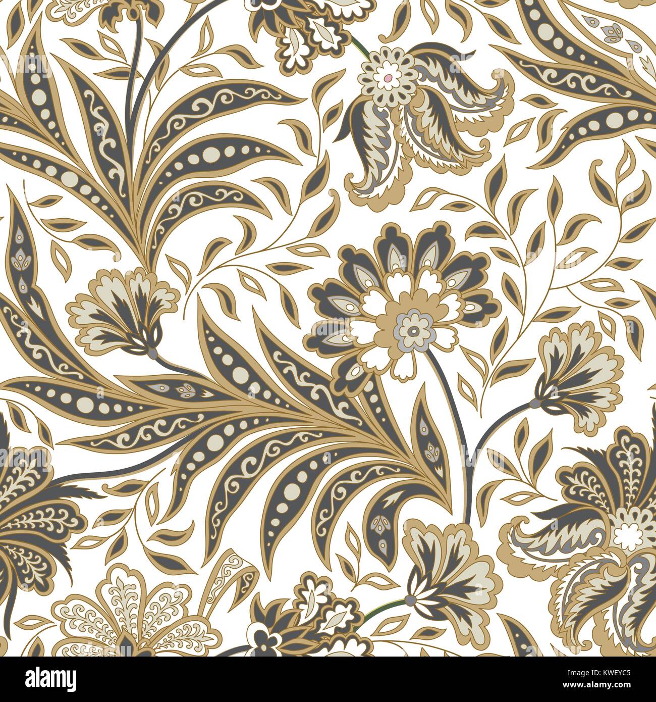 Floral seamless pattern. Flourish tiled oriental flower ethnic ...