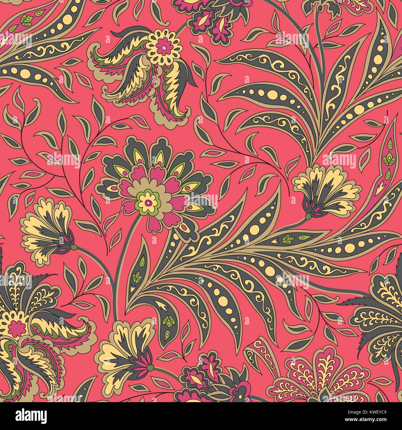 Floral seamless pattern with fantastic flowers and leaves Arabic style ...
