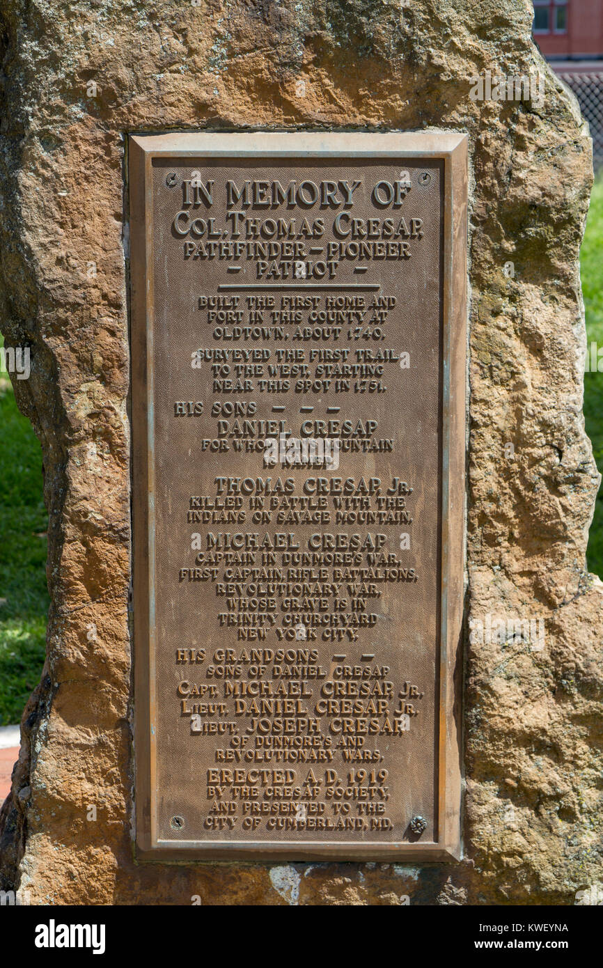 Colonel thomas cresap monument hi-res stock photography and images - Alamy