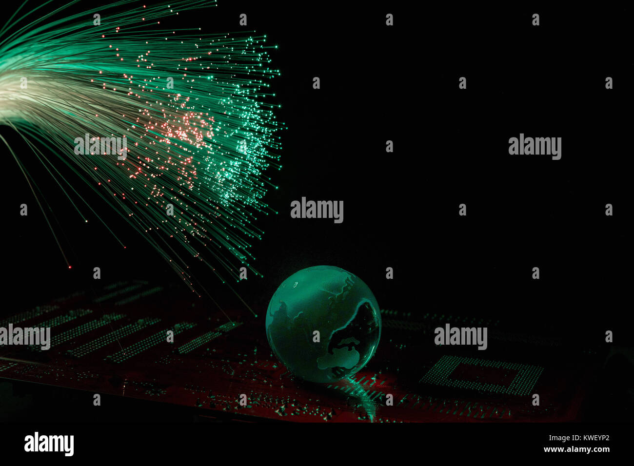 color fiber optical background on black, Fiber optics lights with globe ...
