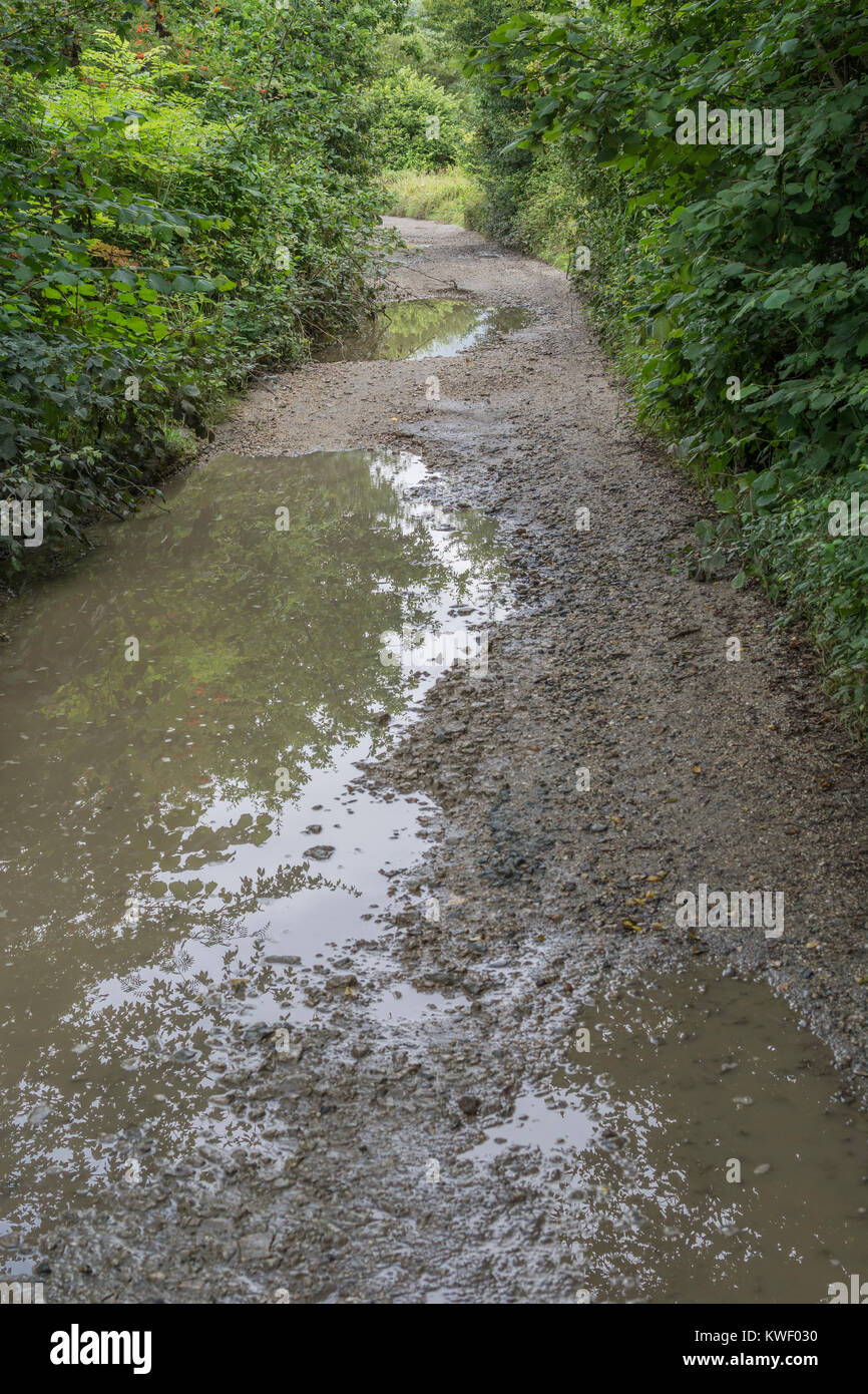 Muddy, waterlogged, country track leading off into the distance. Stay ...